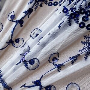 Accessories | Vintage White Blue Embroidered Pattern Sparkles Hand Fan ...